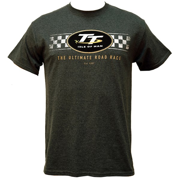 TT Logo Check Design T-Shirt Dark Heather : Isle of Man TT Shop
